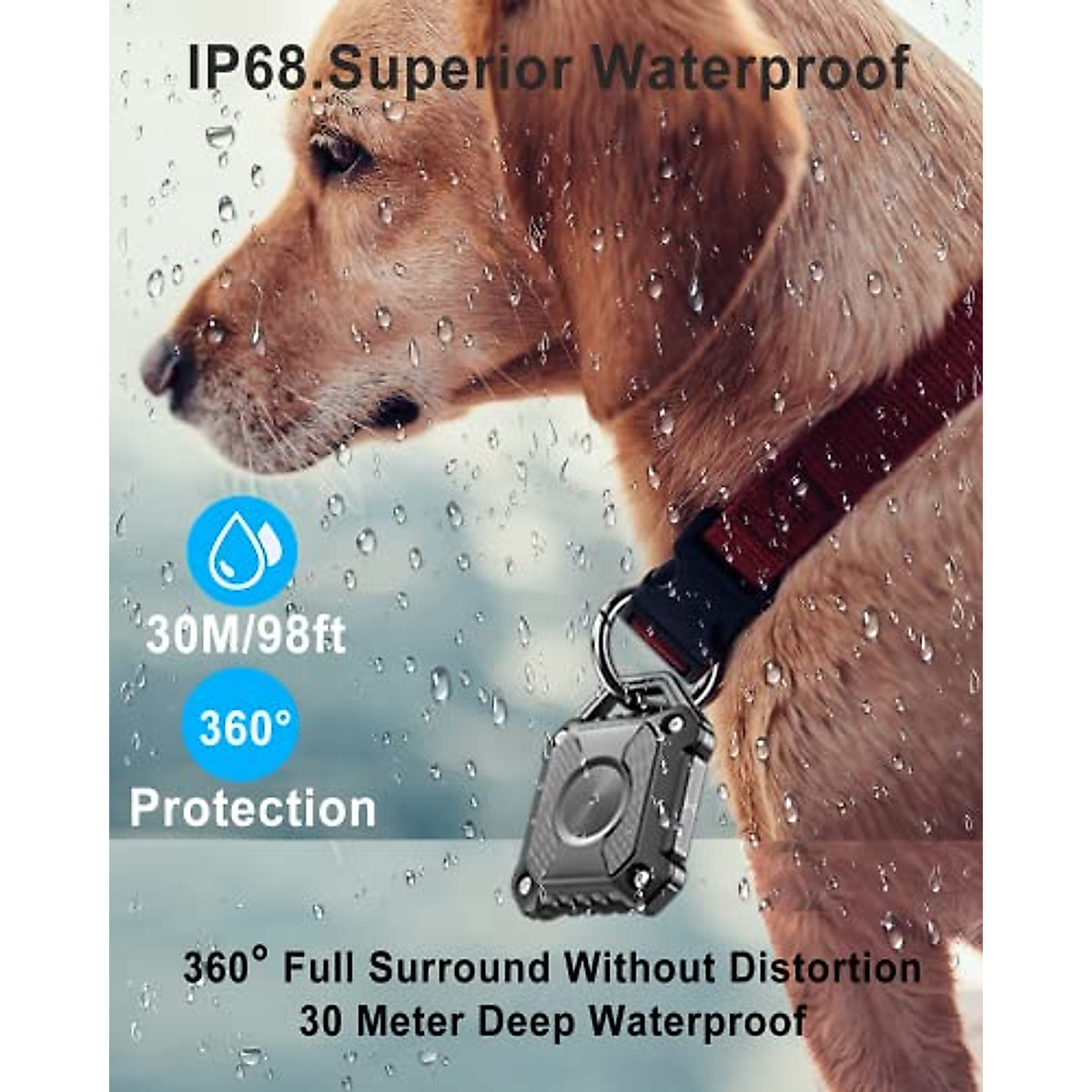 DEERLET IP68 Waterproof Airtag Holder 2 Pack，Hard TPU Airtag Keychain, 360° Full Protection Airtag Case with Key Chain for Key,Luggage,Dog Collar, Compatible Apple Air tag.