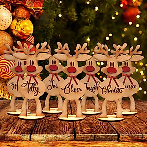 Personalized Freestanding Reindeer,Custom Name Wood Party Table Number Wooden Sign Cute Personalized Christmas Decorations Cartoon Place Card for Table Setting