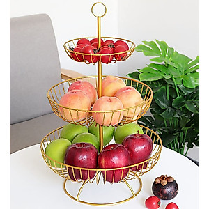 JFFLYIT 3 Tier Fruit Bowl Fruit Basket Countertop Metal Fruit Stand Holder Detachable and Hangable for Fruits Snacks Vegetables