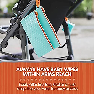 Chewbeads Silicone Wipes Clutch Case - 100% Silicone Baby Wipes Case - Refillable and Portable Wipes Dispenser with Wrist Strap - Bright Pink