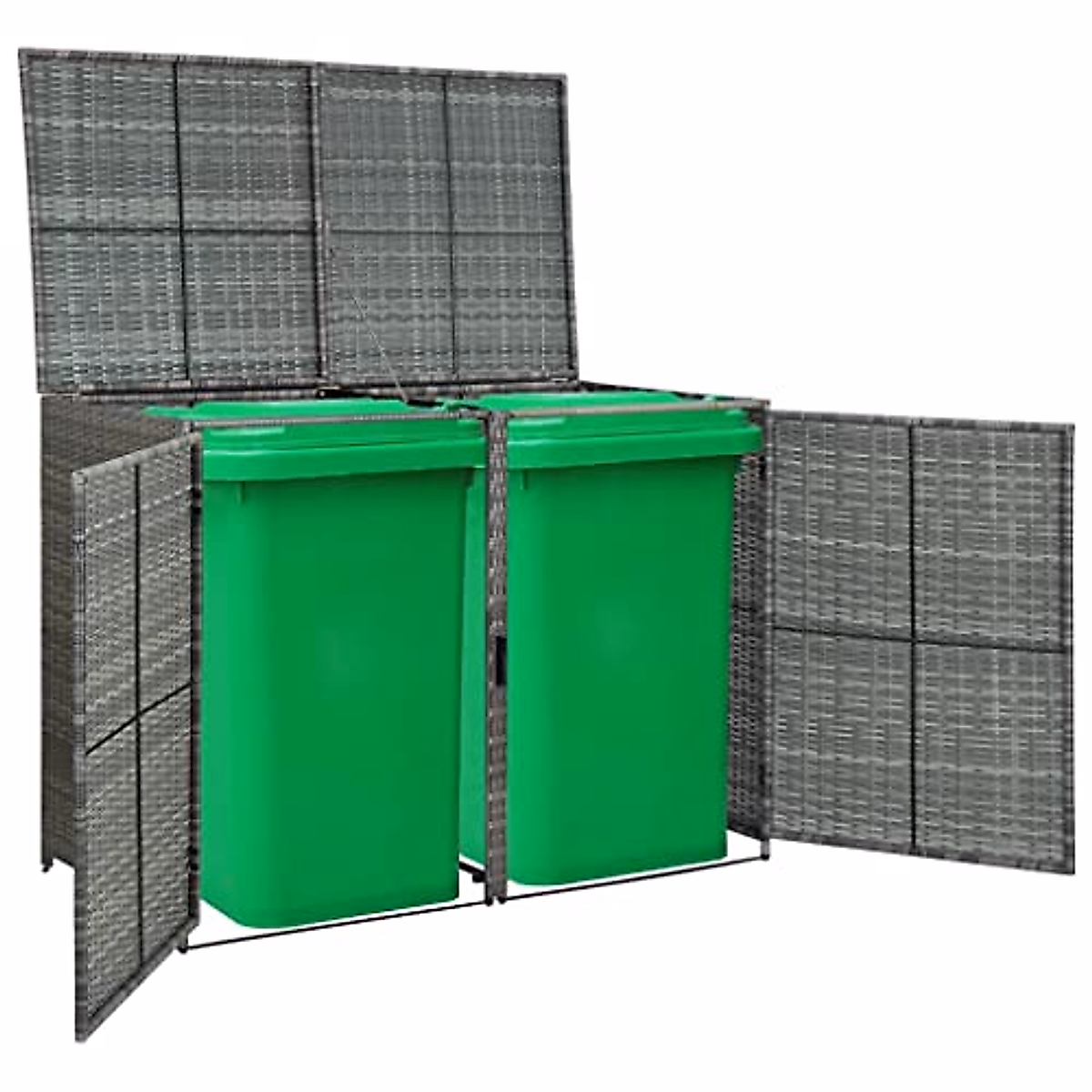 vidaXL Double Wheelie Bin Shed Poly Rattan Wicker Black Garden Dustbin Storage