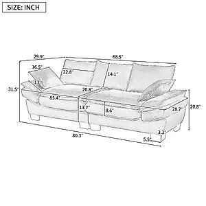 Merax 85.4" Modern Curved Corduroy Fabric Sofa, Back Upholstered Couch with 2 Decorative Throw Pillows for Living Room, Bedroom, Apartment, Dark Green