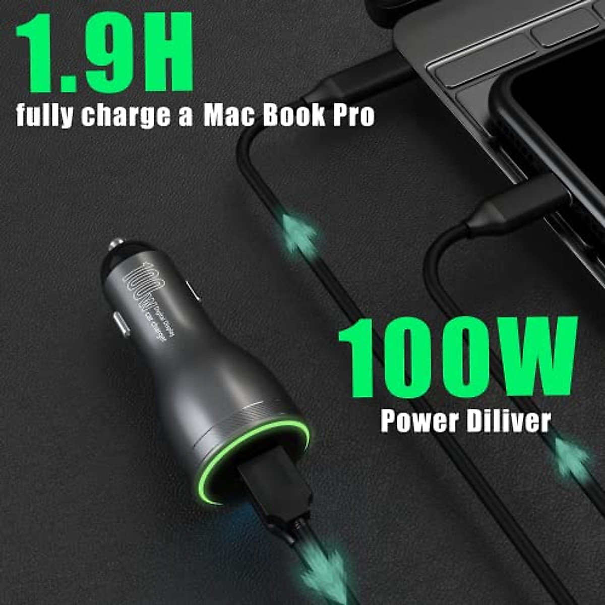 PhinkTek 100W Type-C Car Charger Super Fast Charge PD 100w and QC3.0 18W Dgital Display Car Charger Adapter for iPhone 14 13 12 iPad Pro Mac Book Pro Air Laptop Samsung S21 S22 Ultra Note 20