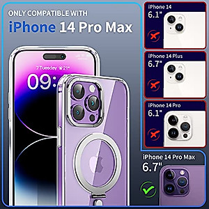 niufoey Magnetic Case for iPhone 14 Pro Max Clear Case with Invisible Stand,[Compatible with Mag Safe][Translucent Matte Case][Tempered Glass Screen Protector+Camera Lens Protector] 6.7 Inch, Clear
