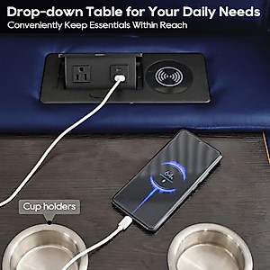 Manual Recliner Sofa Set 3 Piece with Wireless Charger for Living Room,Leather 3 Seater Reclining Couch with Bass Speaker and Loveseat Theater Seating,Home Electric Recliner Chair with LED Light,Blue