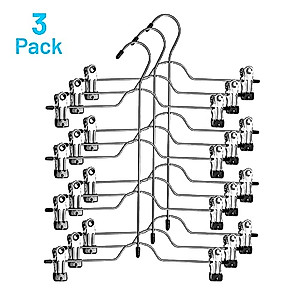 DEILSY 4-Tier Skirt Hanger 3PK Skirt Hangers with Clips Space-Saving Tiered Skirt Hangers with Adjustable Clips Cascading Clothing Hangers for Skirts, Shorts, Pants, Jean