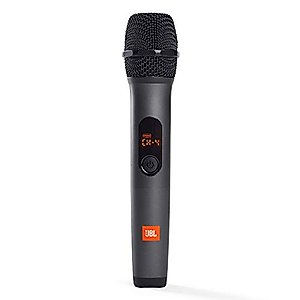 JBL PartyBox On-The-Go Powerful Portable Bluetooth Party Speaker with Dynamic Light Show, black and JBL Wireless Two Microphone System with Dual-Channel Receiver, Black