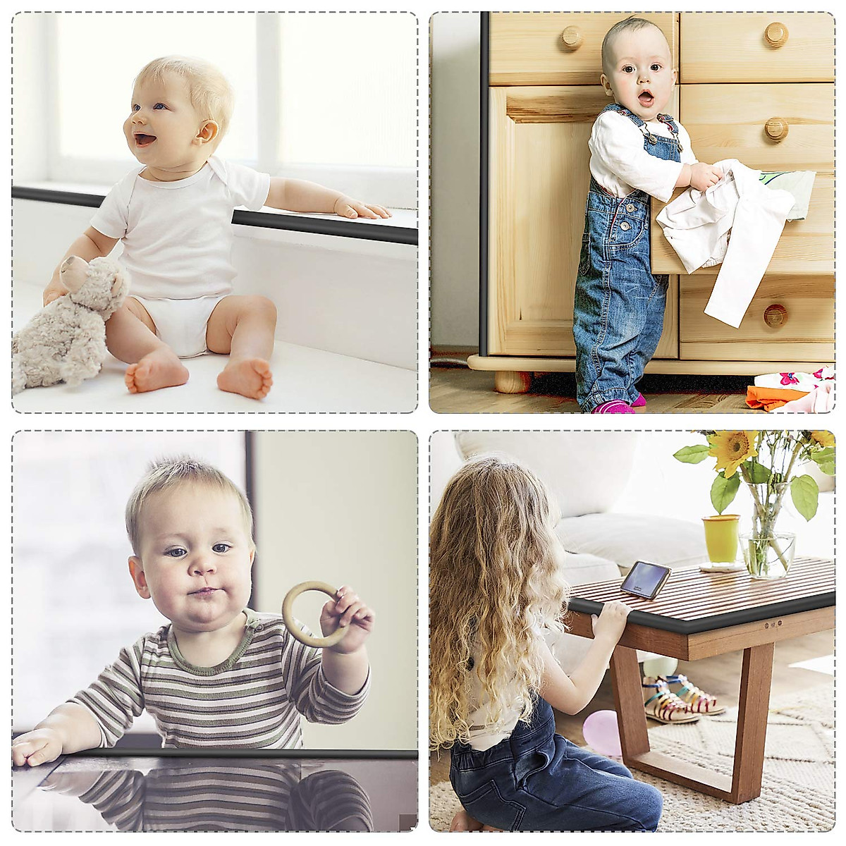 Baby Proofing Edge Corner Protector, 20.5 ft (18.1ft Edge + 8 Corners) Baby Proof Corner Guards,Thick Table Bumper Guard, 3M Pre-Taped Corners, Soft Rubber Foam Guard Heavy-Duty Black