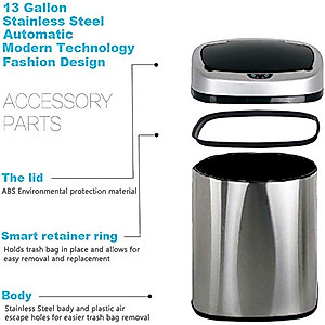 13 Gallon/50L Automatic Kitchen Trash Can with Lid, Touchless Garbage Can, Stainless-Steel Trash Cans Electronic Motion Sensor Smart Trash Bin for Kitchen Office Bathroom, Red