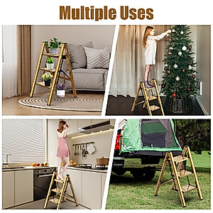 hismocal Foldable 3 Step Stool for Closet/Kitchen-Aluminium Gold Step Ladder Steps Stools, Folding 330lbs Lightweight Ladders with Anti-Slip Wide Pedal, Portable Kids/Adults Ladder