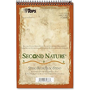TOPS 74688 Second Nature Spiral Reporter/Steno Notebook, Gregg Rule, 6x9, WE, 80-Sheet, Carton of 72