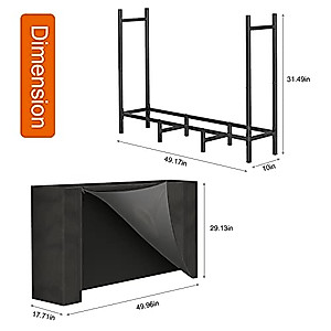 ETELI Firewood Log Rack Outdoor with Cover 4 ft Indoor Fireplace Log Holder Wood Storage Racks Adjustable Heavy Duty Metal Wood Stacker Firewood for Inside Patio Porch