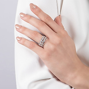 Jewelili Enchanted Disney Fine Jewelry Sterling Silver 5x5 MM Cushion Shape White Topaz and 1/3 Cttw Natural White Round Diamond Majestic Princess Engagement Ring, Size 8