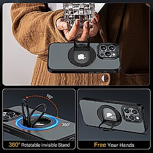 KMERUOTR 360° Rotatable Ring for iPhone 14 Pro Case [Compatible with MagSafe] [Military-Grade Protection], Shockproof Protective Slim Invisible Stand for Women Men Phone Case 6.1 Inch,Black