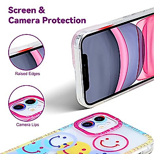 Yebowe [3 in 1] Cute Smiley Face Case for iPhone 11 with Screen Protector+ Beaded Phone Charm, Soft TPU Clear Aesthetic Protective Cover Happy Smile Face Design for Women Girls