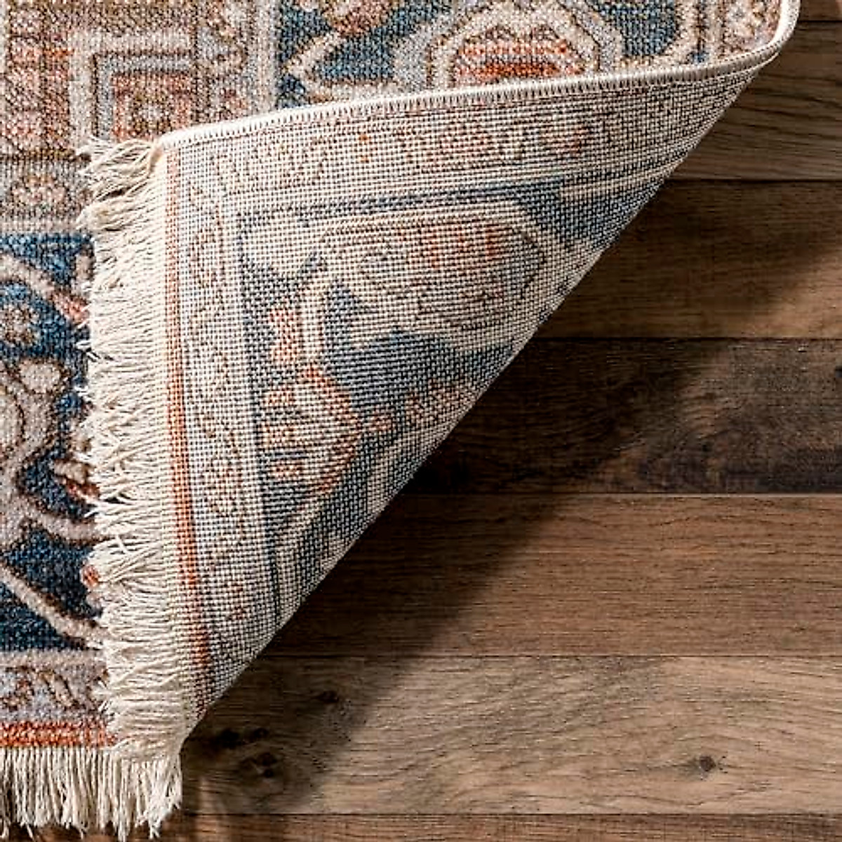 nuLOOM Harriet Vintage Medallion Fringe Area Rug - 5 Round Area Rug Traditional Blue/Multicolor Rugs for Living Room Bedroom Dining Room Kitchen