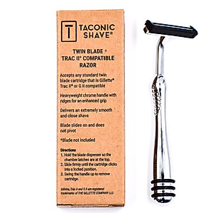 Taconic Shave, Heavyweight All Metal Non-Pivoting Twin Blade Cartridge Razor – Compatible with GIllette Trac II, Personna Twin, and Taconic Twin Blade Refills. -10 Taconic Shave Cartridges included