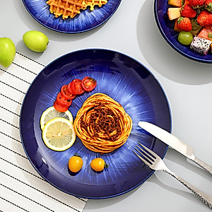 Bestone 12 Piece Round Kitchen Dinnerware Set,Plates and Bowls sets,Dishes, Plates, Bowls, Dish Set，Plates and Bowls,Service for 4, Chip Resistant Porcelain (Dark Blue)