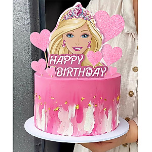 VeSidyHelo Girl Cake Topper Set, Glitter Happy Birthday Toppers Heart Party Supplies Favor Decorations Pink