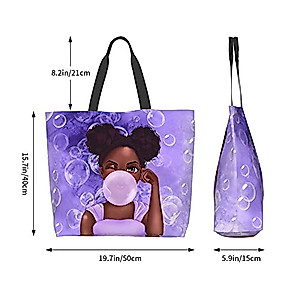 EZYES Woman Tote Bag Shoulder Bags African American Shoulder Handbag Tote Bag African Girl Blowing Bubbles Printed Satchel Handbag Woman Beach Bag