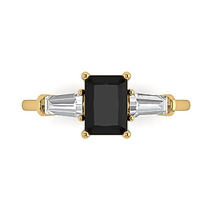 1.94ct Emerald Baguette cut 3 stone Solitaire Black Onyx Designer Wedding Bridal art deco Anniversary Ring 14k Yellow Gold 8