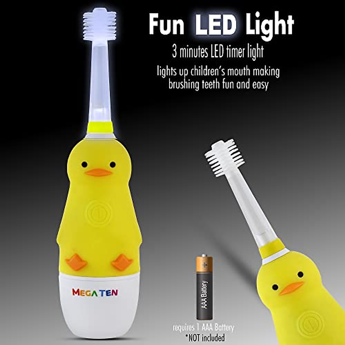 Brilliant Kids Sonic Electric Toothbrush Characters with Flashing Lights and Fine Bristles - Fun Brushing for Parent and Child, Ages 3-8, Duck