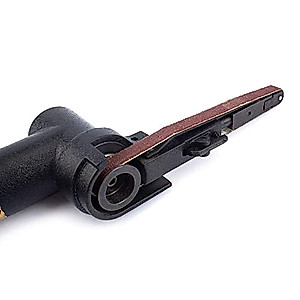 SI FANG Intensive Air Belt Sander 3/8''x 13'' with 16Pcs Sanding Belts (Grit 40 60 80 120 each 4pc), Mini Pneumatic Tool for Metal, Wood, Plastics, Rubber, Providing Polishing, Stripping & Sanding