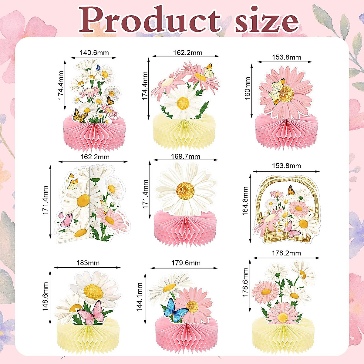 Hotop 9 Pcs Daisy Flower Birthday Party Decorations Daisy Butterfly Honeycomb Centerpieces 3D Daisy Centerpieces for Tables Pink Daisy Table Toppers Boho Groovy Party Decorations Girl Baby Shower
