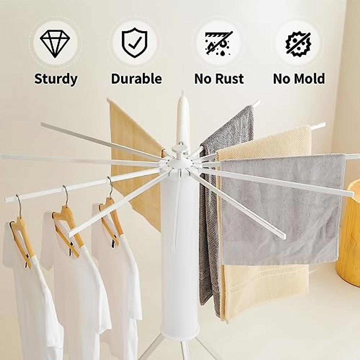JOOM Tripod Clothes Drying Rack, Garment Rack Portable and Foldable Space Saving Laundry Drying Rack - Drying Rack Clothing Floor Folding Balcony Bedroom Household Aluminum