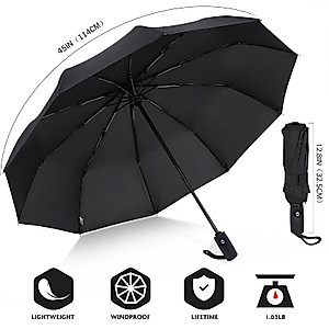 ZOMAKE Small Travel Umbrella Compact Portable Collapsible Umbrellas for Rain, Windproof, Automatic Lightweight Paraguas for Women, Men(Black)