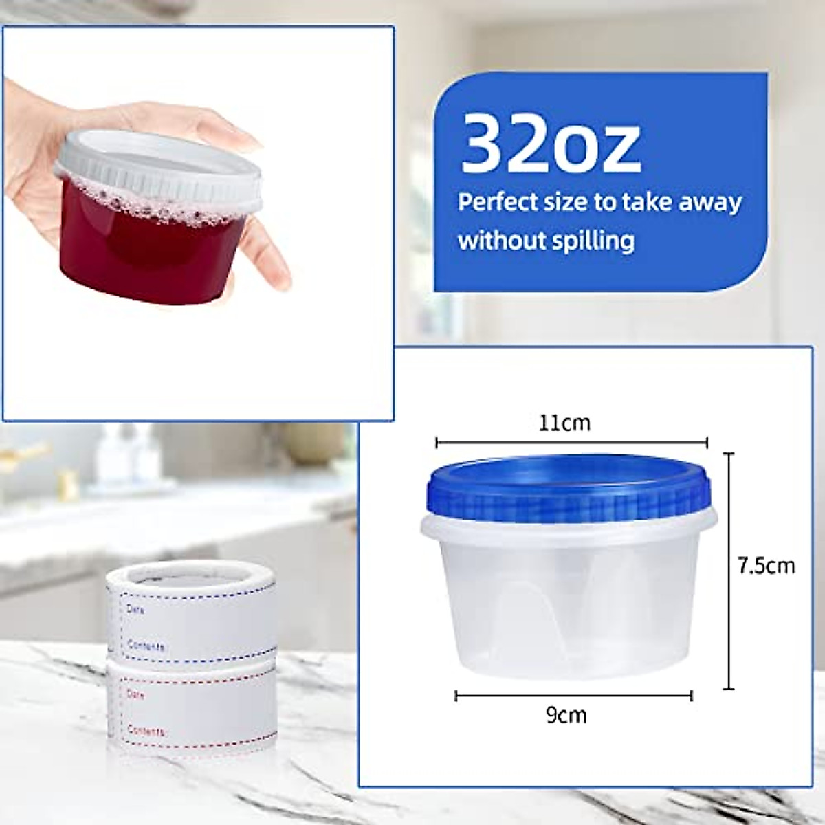 24 Pack 16oz Twist Top Containers with 2 Rolls Freezer Labels Twist Cap Deli Containers Porridge Dessert Containers with Screw Lids 4 Color Small Top Screw on Lids Jam Containers for Snacks Fruit Leftovers
