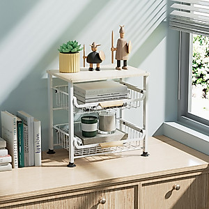 NiuYichee 3-layer kitchen fruit storage basket snack rack, countertop storage rack, stackable storage rack with desktop, pull-out hollow metal storage basket with handle, kitchen organizers & storage