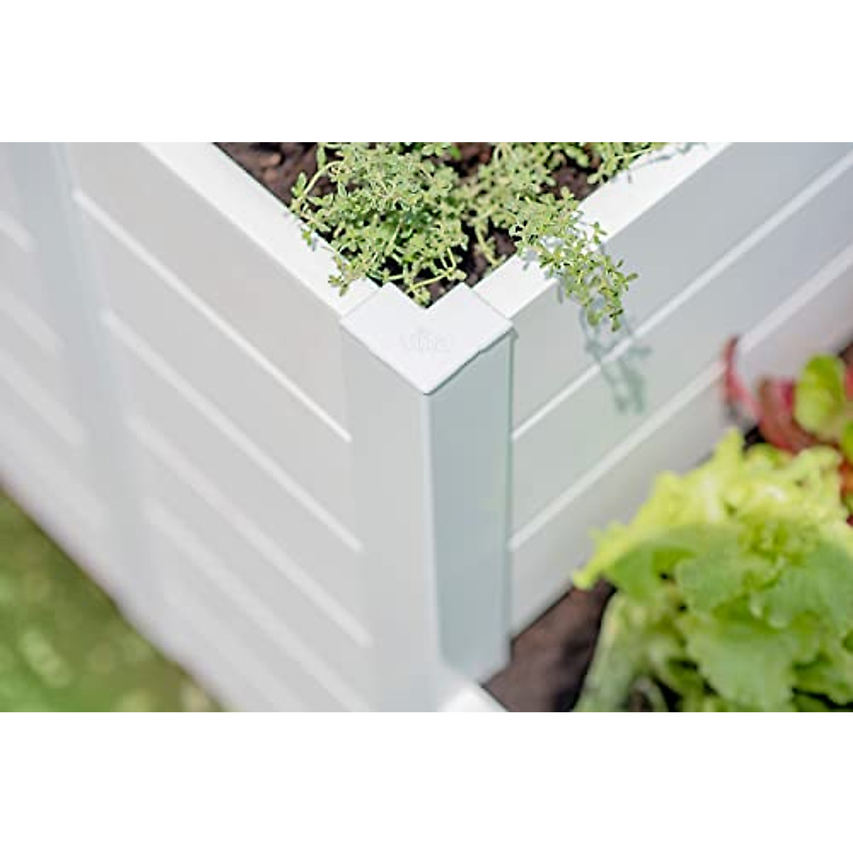 Vita Classic 33 inch x 33 inch Tiered Cascading Keyhole Garden with Composting Basket, White Vinyl, PVC, BPA and Pthalate Free, VT17109