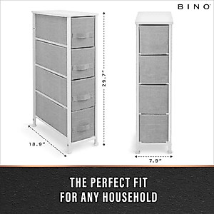 BINO 4-Drawer Narrow Fabric Dresser Storage Tower, Light Grey | Closet Organizer Unit | Bedroom Storage Organizer | Drawer & Dresser Furniture | Organizing Drawer for Nursery Hallway Entryway Room