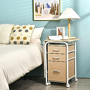 Tangkula Folding Computer Desk with 3 Storage Drawers, Mobile Home Office Desk Study Writing Desk with Smooth Wheels, Space Saving Compact Desk for Dorm Apartment, Rolling Folding Desk Table