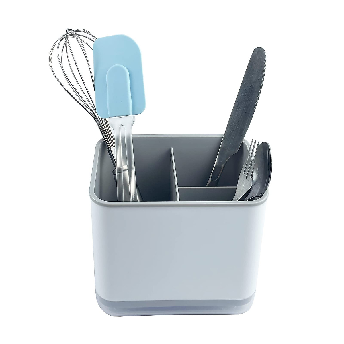 YEUPYL Kitchen Sink Countertop Cutlery Holder,Flatware Storage Organizer With 3 Compartments for Kitchen Spoon, Fork, Kitchen Sink Organiser and a Magnet Storage Organizer (GrayWhite) Grey
