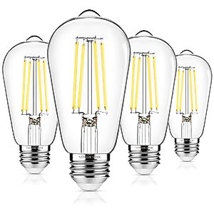 ASOMST 4-Pack Vintage LED Edison Bulbs 60W Equivalent, 850LM 6W Edison Light Bulb Daylight White 5000K, ST58 LED Filament Bulb E26 Base, Non-Dimmable