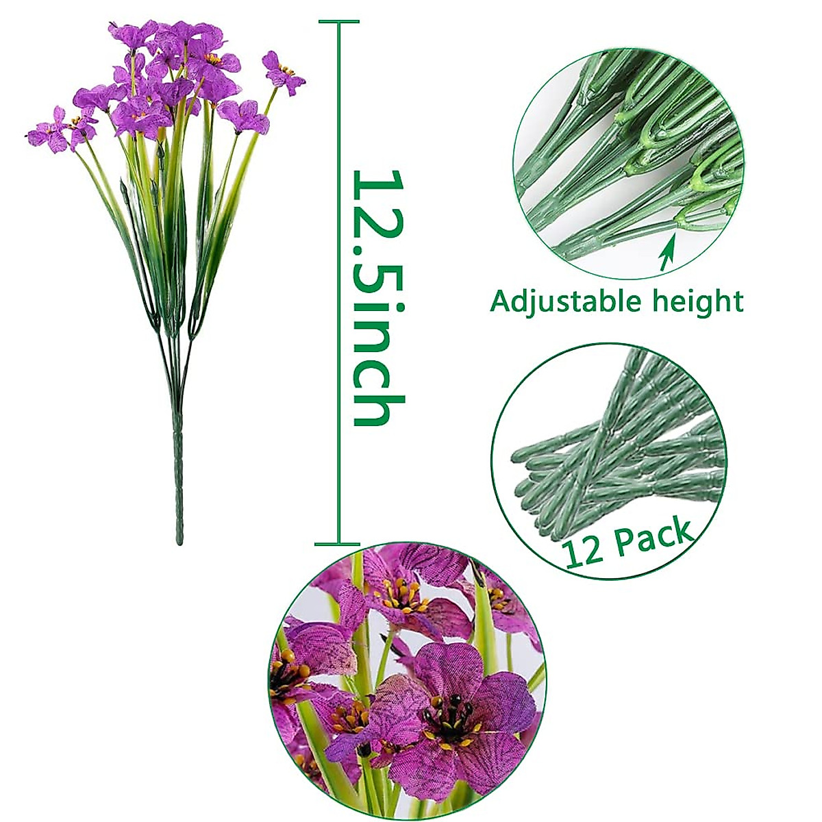 AUBEINSON 20 Bundles Artificial Flowers Outdoor UV Resistant Fake Flowers No Fade Faux Plastic Silk Flower for Outside Front Porch Planter Decoration (Purple)