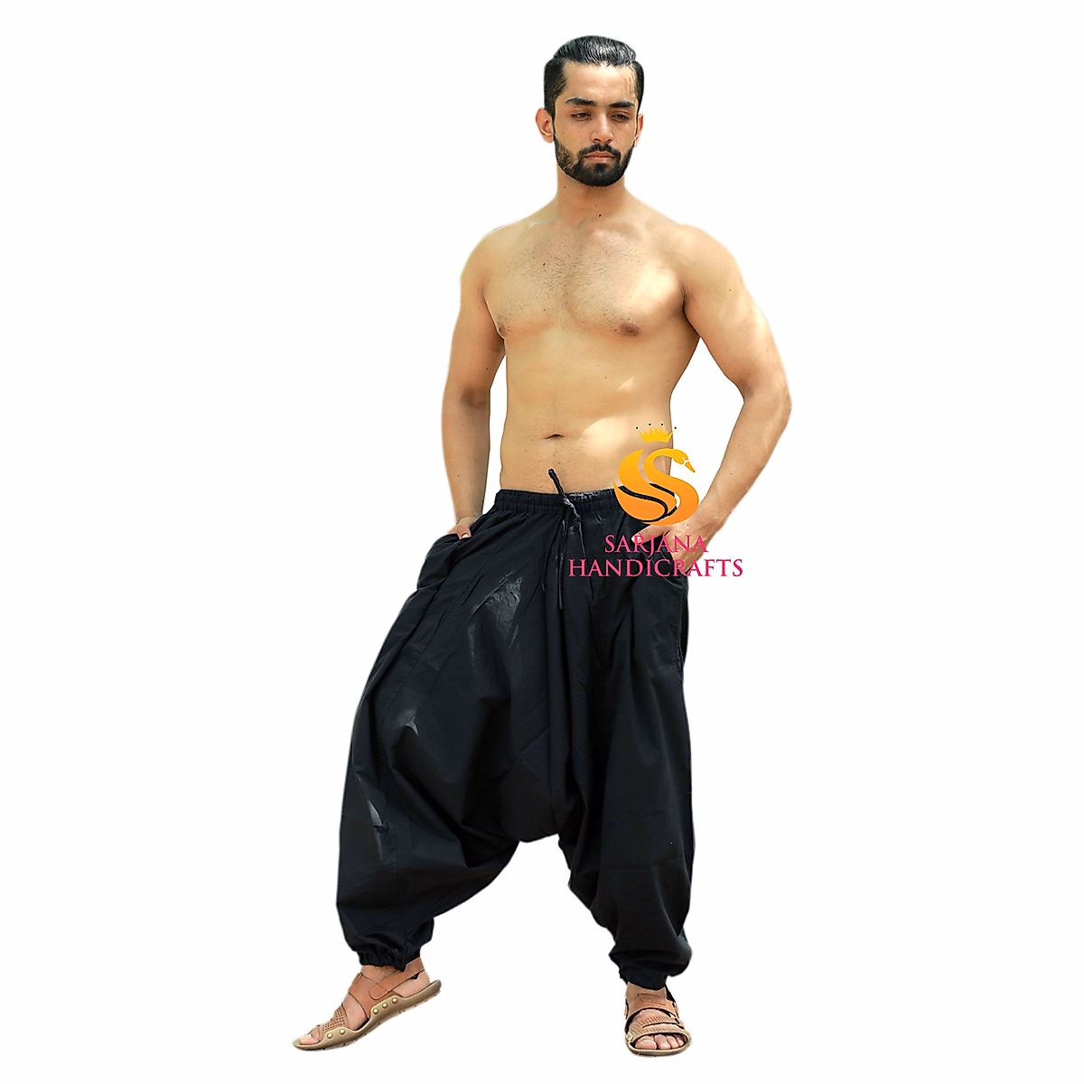 SARJANA HANDICRAFTS Men's Cotton Harem Yoga Baggy Boho Pants (as1, Alpha, one_Size, Regular, Regular, Black1)