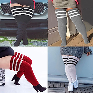 LOUSGUTA Plus Size Thigh High Socks for Thick Thighs- Extra Long Women Striped Cable Knitted Over Knee High Stockings Leg Warmer