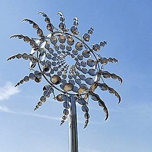 Unique and Magical Metal Windmill,3D Wind Powered Kinetic Sculpture, Metal Wind Spinner Solar, Lawn Solar Wind Spinners for Yard and Garden, Wind Catchers Metal Outdoor Patio Decoration Wind Sculpture
