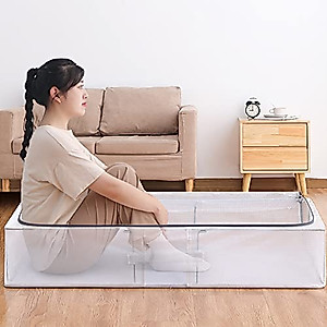 eYourlife2012 2 Packs Under Bed Dormitory Quilt Clothes Storage Box Organizer Transparent Flat Stackable Foldable Visible PVC Mesh with Steel Frame Storage Boxes Organizers