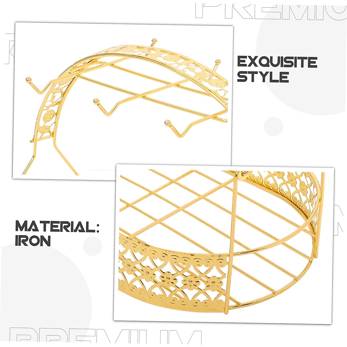 BESTonZON Wrought Iron Coffee Mug Cup Holder Stand Dishes Organizer Rack for Counter Cabinet Table for Kitchen Restaurant Office - 33.3 x 29.2 x 20cm (Golden)