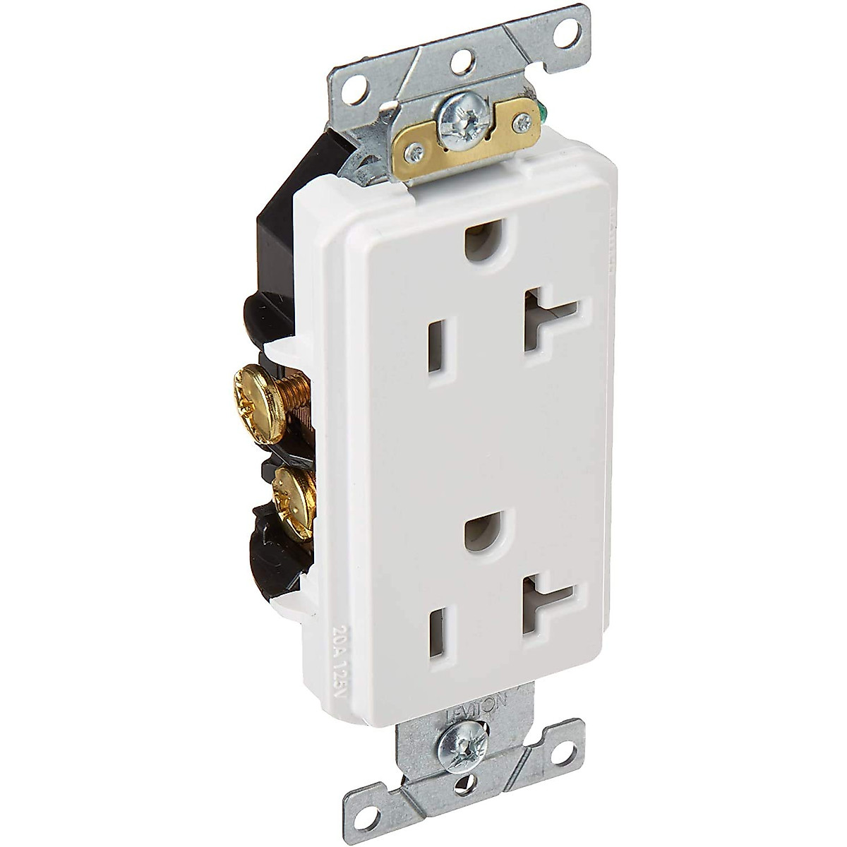 Leviton 16342-W 20-Amp, 125-Volt, Decora Plus Duplex Receptacle, Straight Blade, Commercial Grade, Self Grounding, White