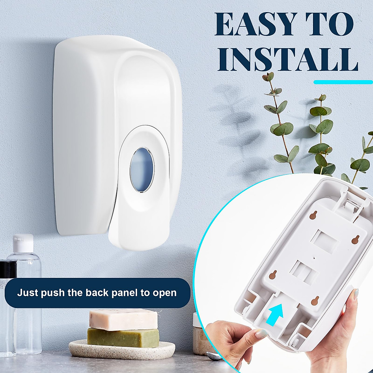 Hushee 2 Pcs Manual Foam Soap Dispensers, 1000ml (35oz), Commercial Refillable Foaming Soap Dispenser Adhesive Hand Sanitizer Soap Dispenser Wall Mounted for Bathroom Support(White)