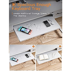 ODK Computer Desk with Keyboard Tray, 47 inch Office Desk with Drawers, Writing Desk with Monitor Shelf and Storage, Work Desk for Home Office/Bedroom, White