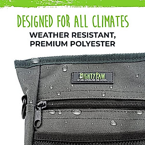 Mighty Paw Dog Treat Pouch 2.0 | Pet Training Hands-Free Snack Bag w/Strap. Holds 2 Cups Kibble, Poop Bags, Phone & Keys. Magnetic Clasp & Waist Belt Clip. Includes 1 Roll of Poop Bags (Green/Grey)