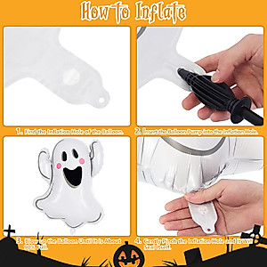 Halloween Ghost Balloons, 6 Pcs White Ghost Shaped Foil Balloon, Large Mylar Balloons for Trick or Treat Halloween Themed Party Decoration