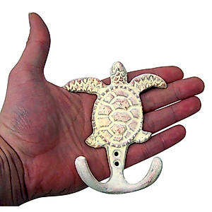 Wowser White Turtle Cast Iron Wall Mount Coat Hooks, 4 3/4 Inch, Set of 3