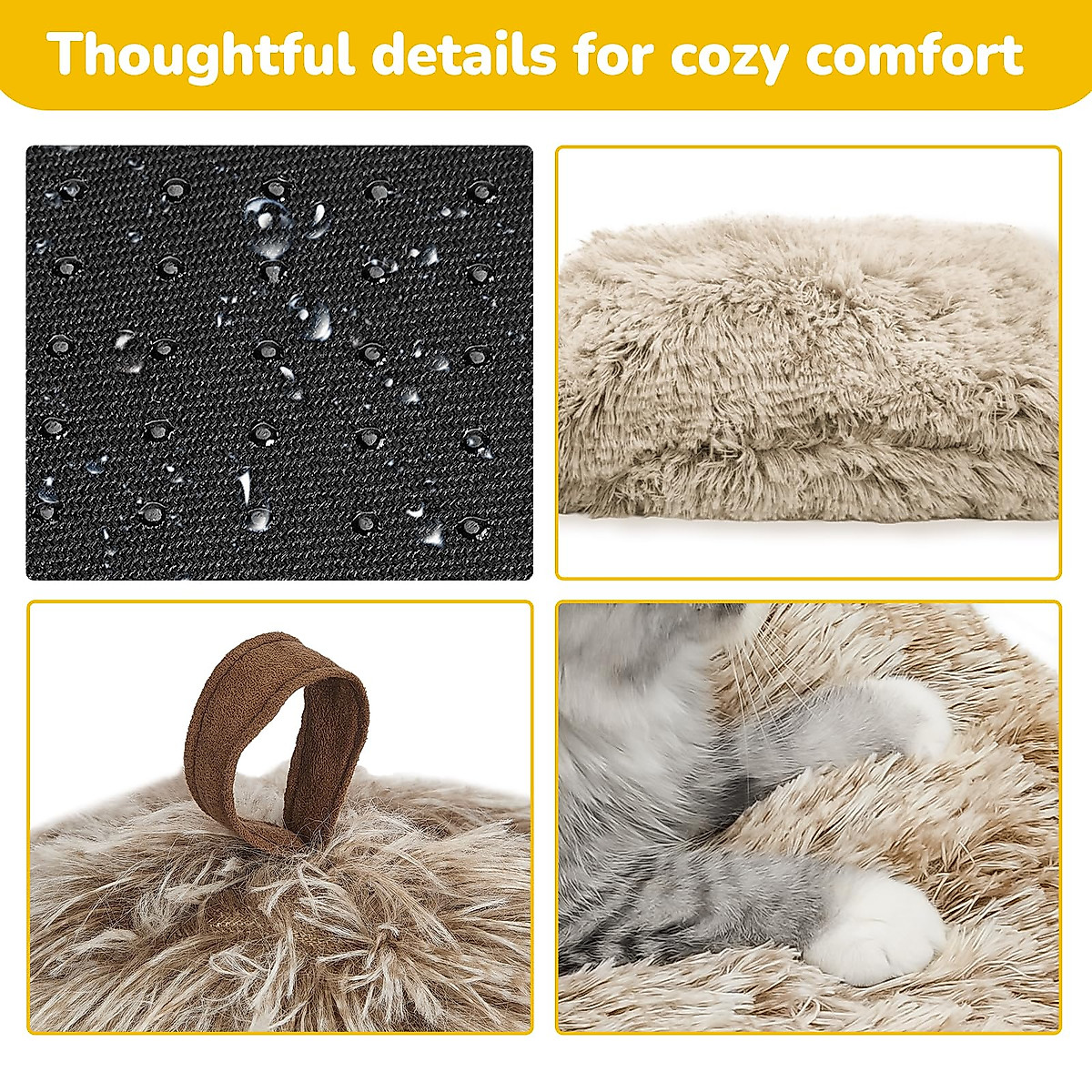 CATISM Cat Bed, Cat Cave for Indoor Cats, Soft Cat Dome, Self-Warming 2 in 1 Foldable Pet Cat House with Washable Cushioned Pillow Calming Fluffy Dog Beds for Small Dogs with Anti-Slip Bottom Brown